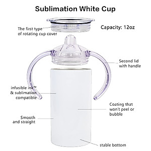 MAIKESUB 2 Pack Sublimation Blank Sippy Cup Tumblers with Handles Straight Stainless Steel Insulated Skinny Tumblers with Splash-proof Lid 12 oz Shatterproof Water Tumbler