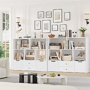 FOTOSOK Toy Storage Organizer with 4 Drawers, Toy Organizers and Storage with Concealed Wheels and 5 Storage Cubbies, Multifunctional Storage Chest Storage Organization, Playroom Furniture, White