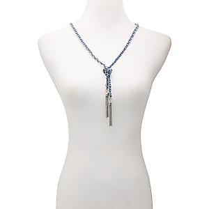 GUESS "Basic" Silver and Denim Woven Tassel Y-Shaped Necklace, 30" + 2" Extender