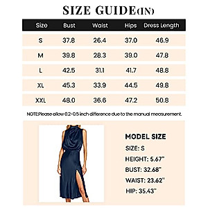 PRETTYGARDEN Women Summer Formal Mock Neck Sleeveless Satin Dress Elastic Waist Slit Midi Wedding Guest Dresses 2023(Solid Dark Blue,Large)