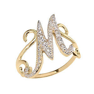 Initial Rings 10k Yellow Gold Modern Cursive M Diamond (Size 9.5)