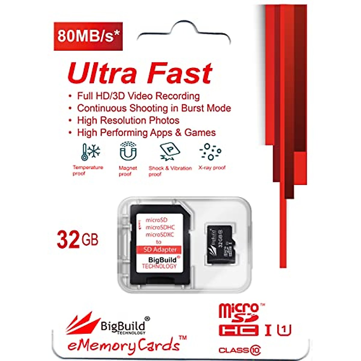 BigBuild Technology 32GB UltraFast 80MB/s Memory Card for Akaso EK7000 Action Camera, Class 10 MicroSDHC