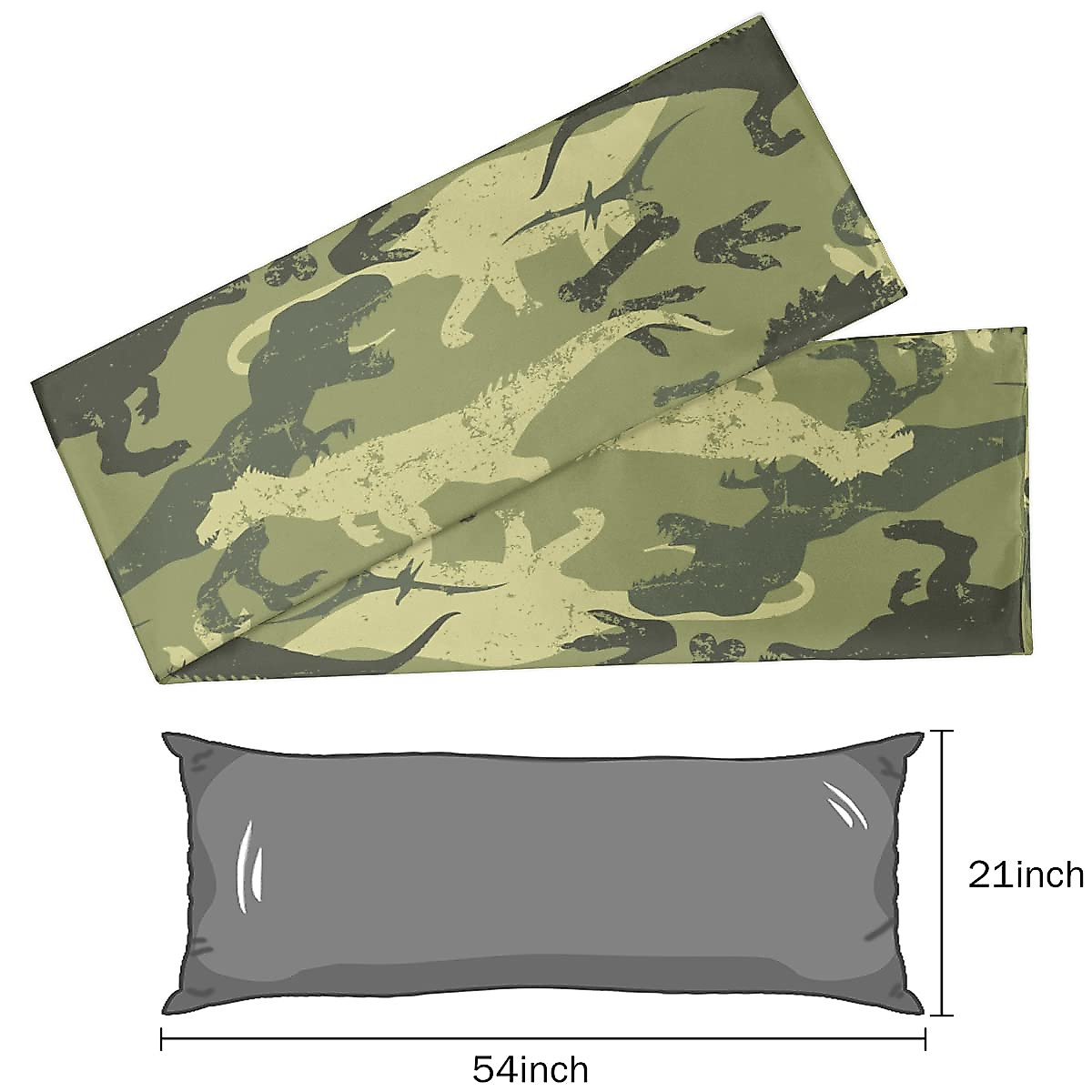 Grunge Dino Camo Body Pillow Case Cover 21x54 Khaki Green Long Body Pillow Pillowcase Soft Breathable Satin Body Pillow Covers for Hair and Skin