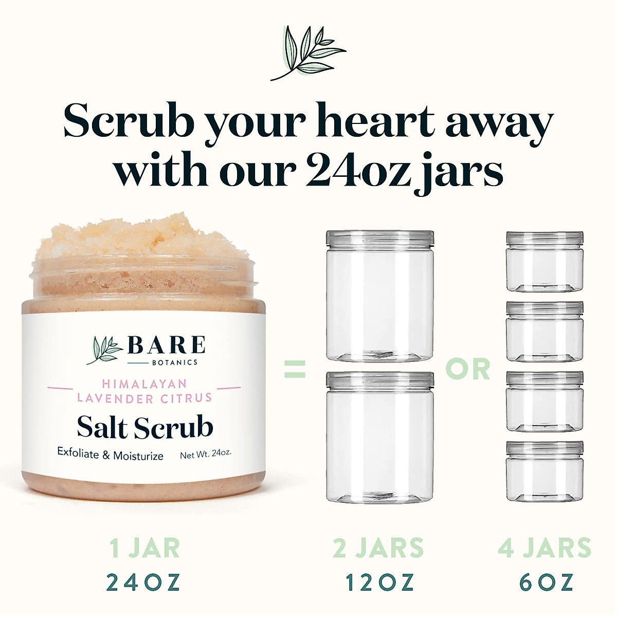 Bare Botanics Lavender Citrus Body Scrub 24oz | Made in Madison, WI | All Natural Himalayan Salt Exfoliator Skin Loving Moisturizers | Vegan & Cruelty Free | Gift Ready Packaging w/a Cute Wooden Spoon