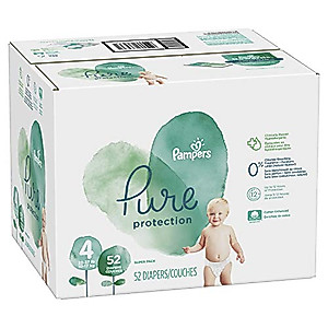 Diapers Size 4, 52 Count - Pampers Pure Protection Disposable Baby Diapers, Hypoallergenic and Unscented Protection, Super Pack (Old Version)