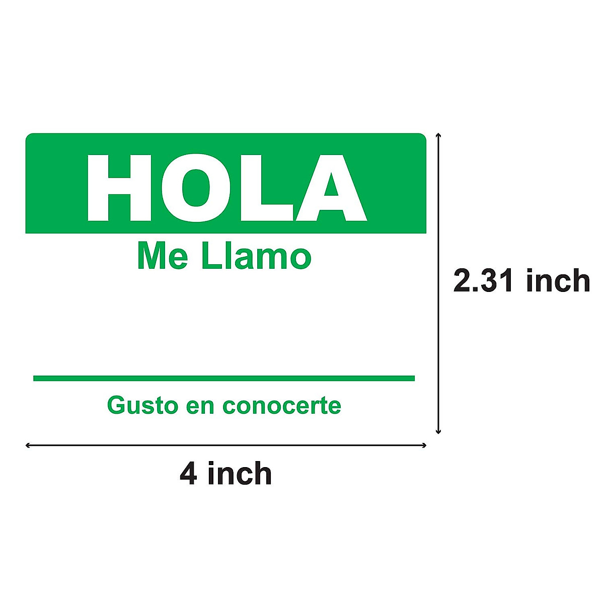 300 Hola, Me Llamo Equiqueta, Spanish Name Tags, Green - 2.3 x 4 inch - Hola Name Tags in Spanish/Identification Labels - 3 Rolls of 100 Nametags