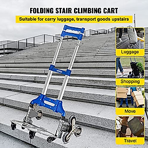 VEVOR Stair Climbing Cart, 15.4" x 10.6" Folding Hand Truck, 176 LBS Weight Capacity Aluminum Alloy Hand Cart with 10 Crystal Castors Suitable for Carry Luggage, Shopping Groceries, Transport Goods