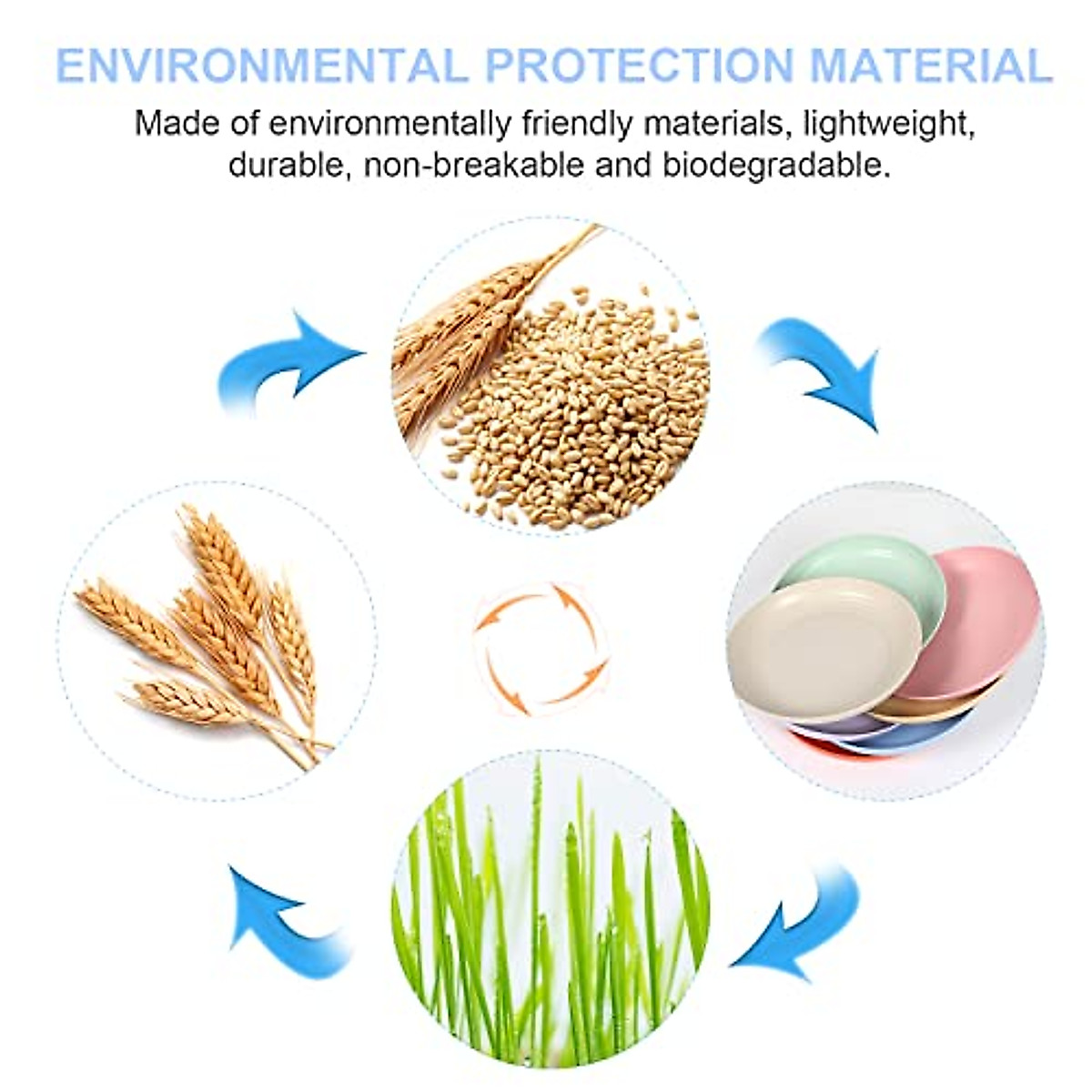 ZongXing 14 Pack Plates Set, 9 inch Wheat Straw Plates, Lightweight Unbreakable Dinner Plates Set, Healthy Cereal Dishes Dishwasher & Microwave Safe, Multi Color