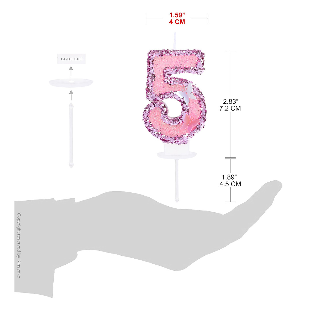 Kinsynko 5 Birthday Candle 5 Years Old Girl Pink Sequins Number 5 Candle with 3D Cute Butterfly for Princess Kids 5th Birthday Butterfly Theme Party Decorations…