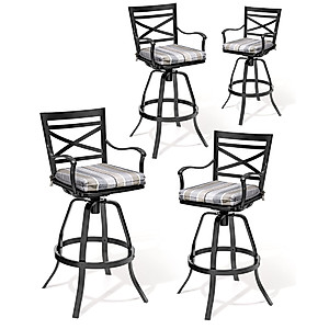 Crestlive Products Outdoor Swivel Bar Stools Set of 4, Patio Cast Aluminum Bar Stools with Sunbrella Cushion, Bar Height Chairs for Lawn, Garden, Backyard, Pool, Milano Char