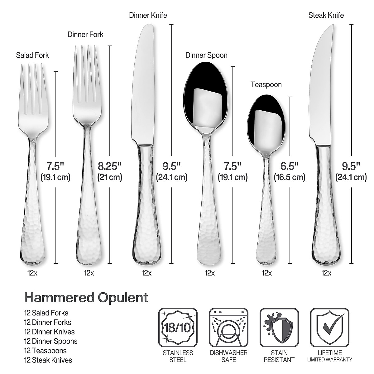 Mikasa Hammered Opulent Flatware, 75 Piece Set, Silver