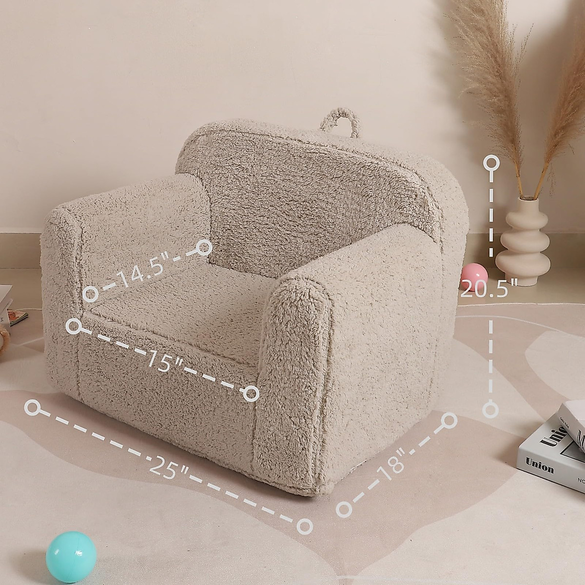 MOMCAYWEX Kids Snuggly-Soft Sherpa Chair, Cuddly Toddler Foam Chair for Boys and Girls, Light Grey