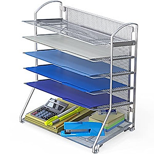 SimpleHouseware 6 Trays Desktop Document Letter Tray Organizer, Silver