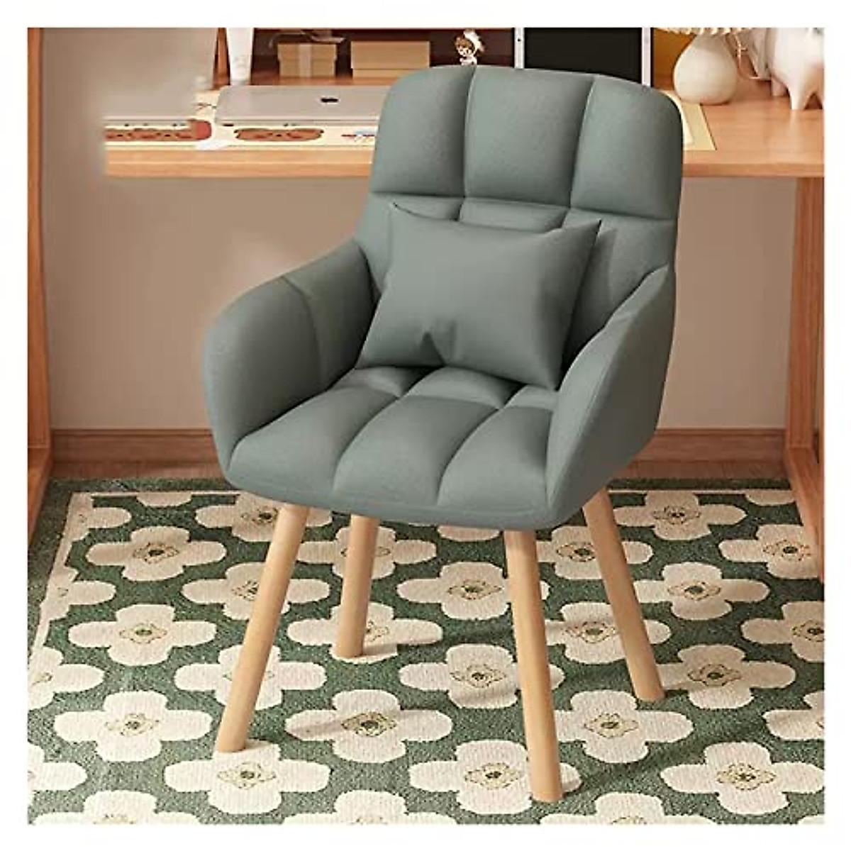 Armchair Fabric Lounge Accent Chair 360° Swivel Dining Chairs Velvet Upholstered Desk Chairs Ergonomic Office Chair with Arms and Wood Legs,Mid Century Modern Chair (Color : Green)