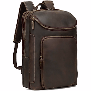 Taertii Vintage Full Grain Genuine Leather Backpack for Men, 16" Laptop School Travel Business Overnight Bag Rucksack Daypack 22L