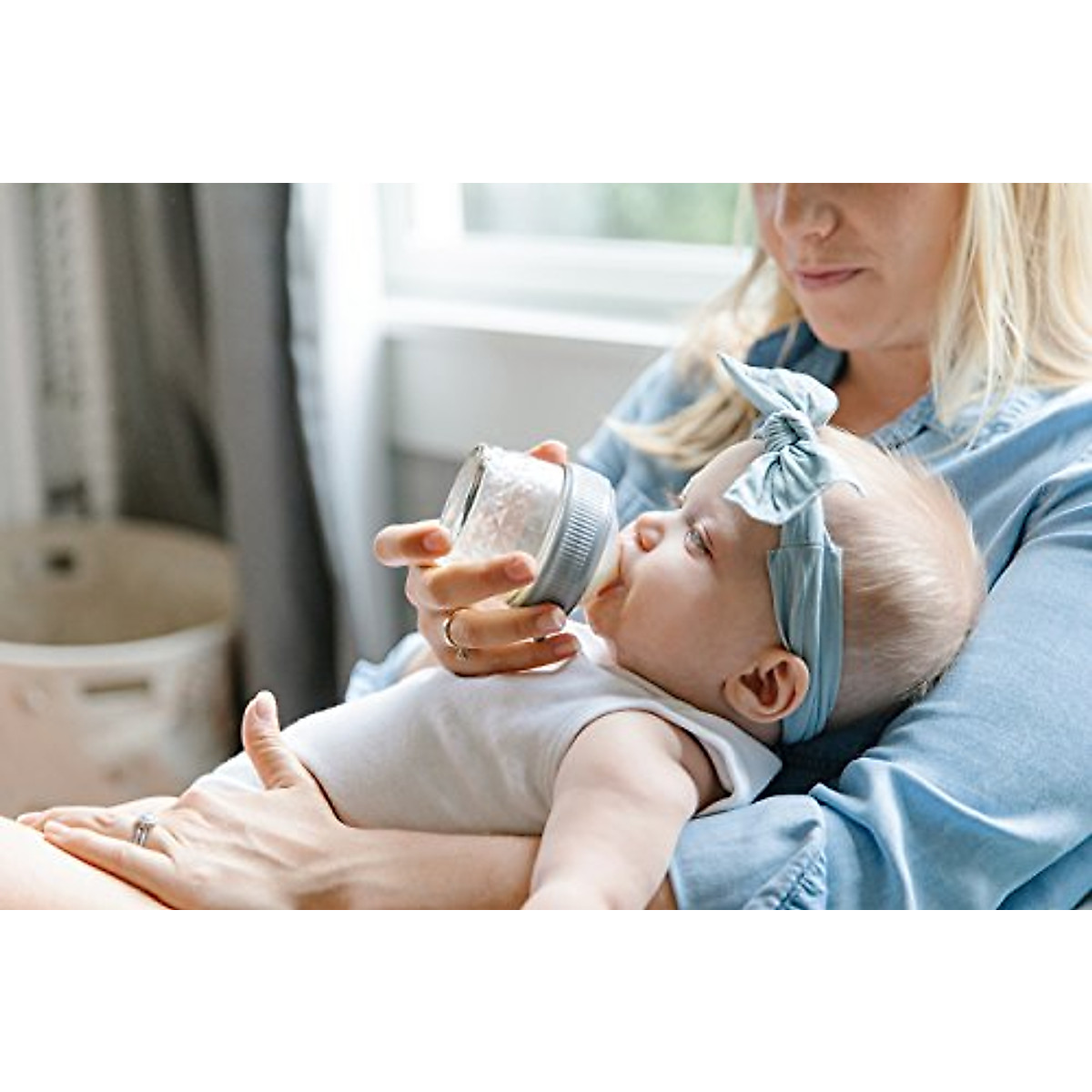 Mason Bottle - The Essential Gift Set: Glass Baby Bottles 4 and 8 Ounce, Silicone Sleeve, Slow-Flow Nipple (2 Pack), Non-Toxic, BPA and BPS Free, 100% Made in The USA (5 Items, Agave)