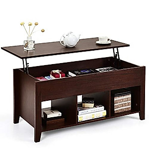 Tangkula Lift Top Coffee Table, with Hidden Storage Compartment and Shelf for Home Living Room, Accent Home Furniture, Wooden Lift Tabletop Storage Coffee Table (Espresso)