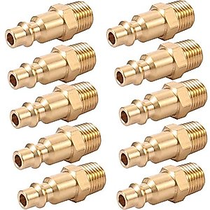 Brass 1/4-Inch NPT Male Industrial Air Hose Quick Connect Adapter,Air Coupler and Plug Kit,Air Compressor Fittings 10pcs (Male NPT)
