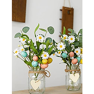 2 PACK Easter Decorations, Party Joy Easter Decor Mason Jar Sconces Rustic Wall Decor for Living Room Bathroom with Remote Control LED Fairy Lights and Artificial Flowers Spring Decorations for Home