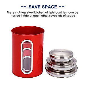 Fortune Candy Stainless Steel Canister Sets with Anti-Fingerprint Lid and Visible Window, Cereal Container Set of 3 (Raspberry Red)