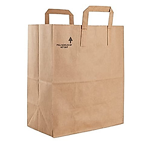 PrimeSaving Large Paper Grocery Bags with Handles | 12x7x14 Kraft Brown Heavy Duty Sack | 57 Lbs Basis Weight (50)