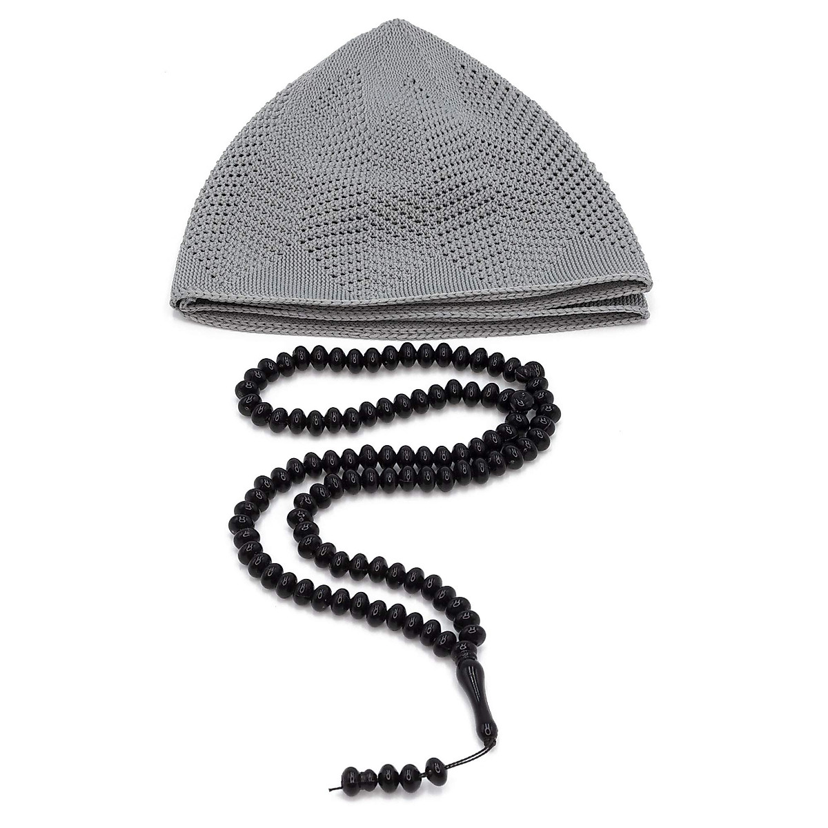 Modefa Turkish Islamic Velvet Prayer Rug - Thin & Lightweight Praying Carpet - Muslim Janamaz Sajadah for Men & Women - Ramadan or Eid Gift - Kufi Cap & Beads - Floral Daisy Arch (Navy Blue)