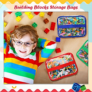Nitial 3 Packs Small Clear Toy Storage Bags, PVC Toy Storage Bags with Zipper Handle, Waterproof Storage Bag Container for Small Toys, Building Blocks and Board Games(Red, Blue, Green)