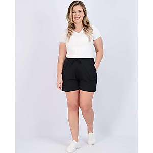 Real Essentials Women's Plus Size Just My Lounge Wear High Waisted Casual Sweat Shorts Pajama Summer Pockets Drawstring Workout Gym Active Athletic Yoga Running Ladies Sleep, Set 10, 2X, Pack of 3