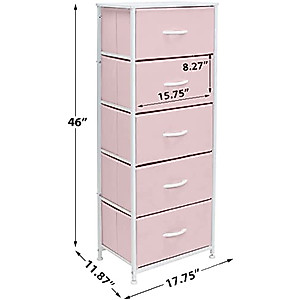 Sorbus Fabric Dresser for Kids Bedroom - Chest of 5 Drawers, Tall Storage Tower, Clothing Organizer, for Closet, for Playroom, for Nursery, Steel Frame, Fabric Bins - Wood Handle (Pink)