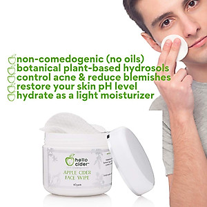 Apple Cider Vinegar Acne Face Toner Pads - Organic Tea Tree, Witch Hazel, Rose, Lavender. Cleanse, Tone, Hydrate, Calm & Sooth. 60 pads. USA by Hello Cider