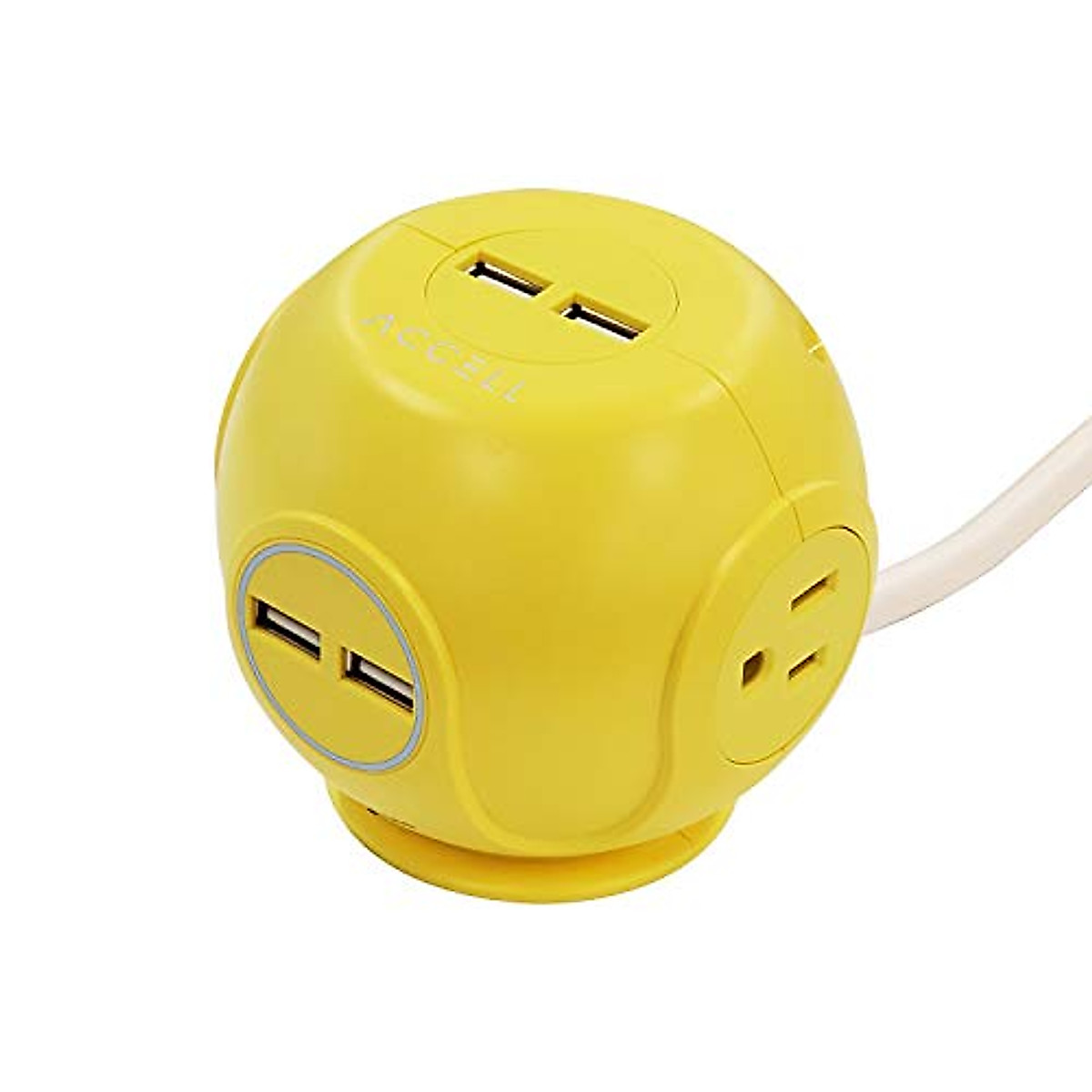 Accell Power Cutie - Compact Surge Protector with 3 Tamper Resistant 540J Surge Protected AC outlets and 4 USB-A Charging Ports, 6ft Cord, Yellow (D080B-049E)