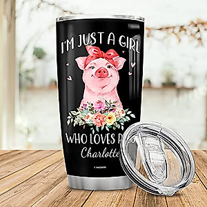 Wassmin Personalized Pig Tumbler Cup With Lid 20 oz 30 oz Custom Name Just A Girl Who Loves Pigs Stainless Steel Double Wall Vacuum Tumblers Coffee Travel Mug Birthday Christmas Gifts For Women Girls