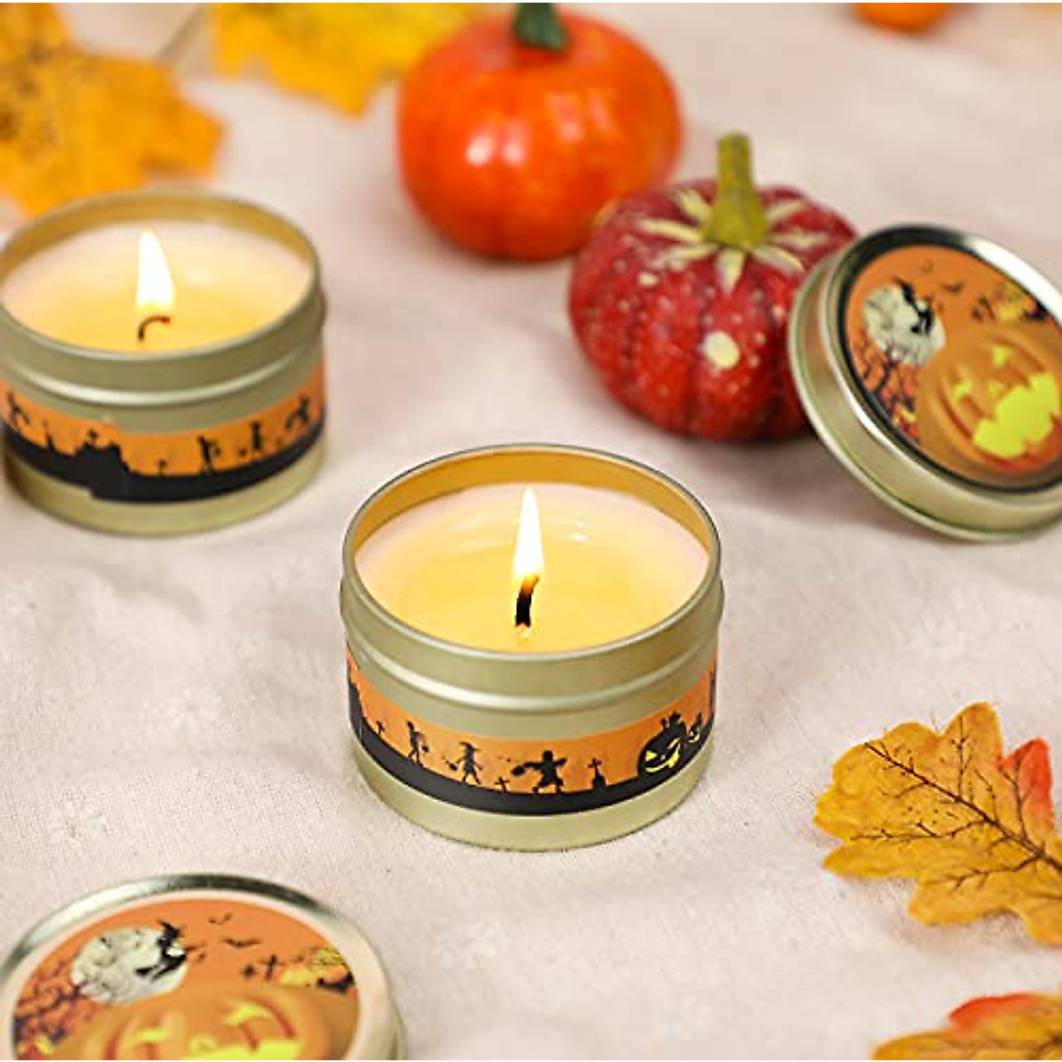 Scented Candles, Halloween Decorations, Halloween Candles for Home Scented, Pumpkin Candle Set, Soy Wax Candles Gift Set for Halloween Night Party (4 x 2.5 oz) Valentines Day Gifts for Her