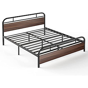 Nazhura Metal Queen Size Bed Frame Steady Platform with Engineered Wooden Headboard/Footboard (Queen)