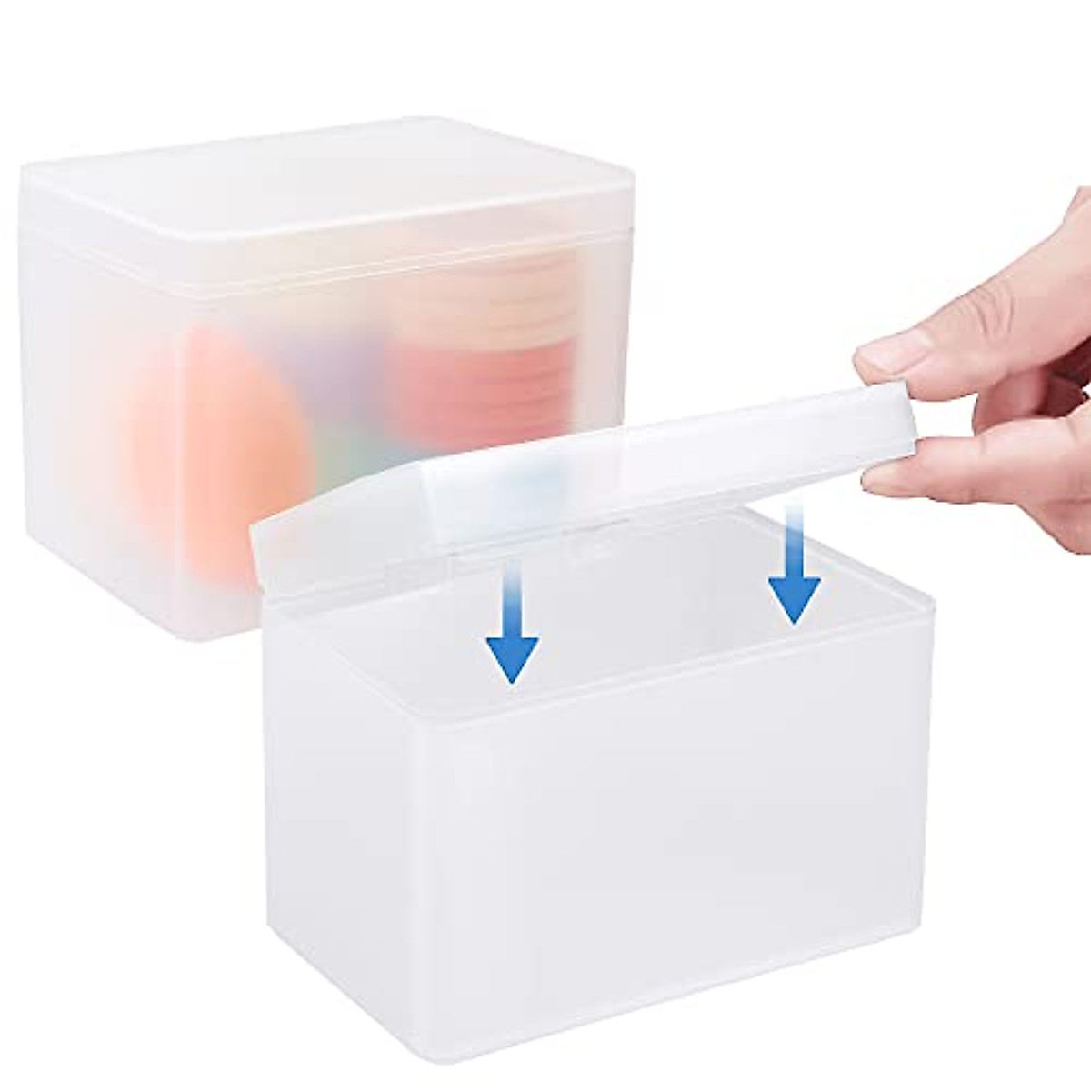 Cotton Swab Holder 2-Pcs Bathroom Canisters, Clear Plastic Storage Box With Hinged Lids, Makeup Organizer-Suitable for Q-Tips, Cotton Balls, Cotton Pads, Lipsticks, Cosmetics (2 Middle Boxs)