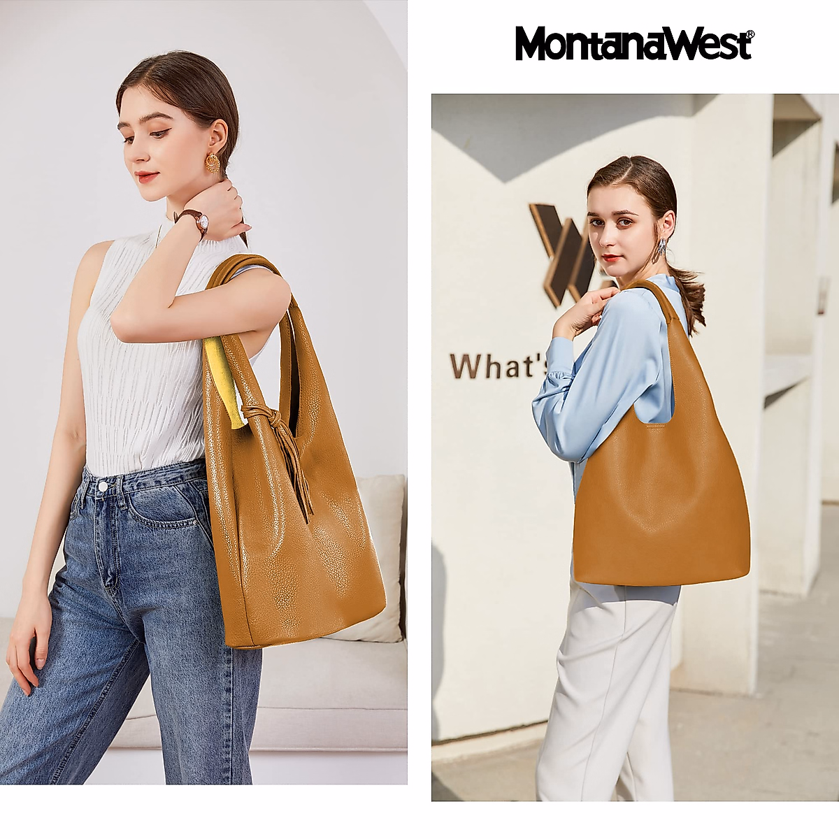 Montana West Hobo Purses and Handbags for Women Vegan Leather Shoulder Bag Top Handle Purse Set 2 pcs with Tassel MWC2-079BR