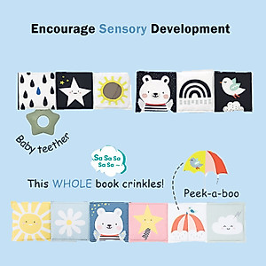 Baby Steps Angel Bear Black White High Contrast Baby Soft Cloth Book Tummy Time Toys,Baby Safe Mirror Teether Early Educational for Infants Toddlers Sensory,0-3 Yrs Newborn Crinkle Book for Babies