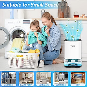 ToLife Dehumidifiers for Home 45 OZ Dehumidifier for Room with Auto-Off, Quiet Small Dehumidifier for Bathroom,Bedroom,RV, Closet 500 sq.ft