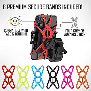 TruActive [𝗣𝗿𝗲𝗺𝗶𝘂𝗺] Bike Phone Mount Holder, Motorcycle Phone Mount, 6 Color Bands Included, Cell Phone Holder for Bike – Universal Any Phone or Handlebar, Bike Phone Holder, ATV, Tool Free