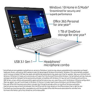 HP Stream 11-Inch Laptop, Intel X5-E8000 Processor, 4 GB RAM, 32 GB eMMC, Windows 10 Home in S Mode with Office 365 Personal and 1 TB Onedrive Storage for One Year (11-ak1020nr, Diamond White)