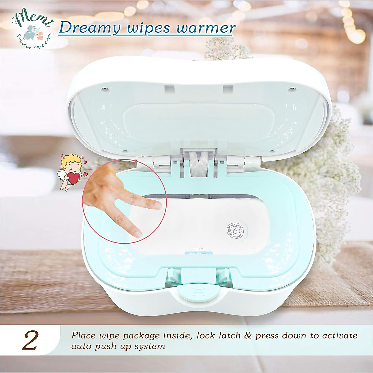 (UPGRADED) MEMI DREAMY WIPES WARMER | HOLDER | EASY-USE | GREAT GIFT |(SKY BLUE)