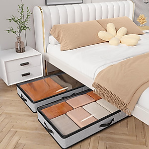 SHIZZO Adjustable Underbed Storage Solution Organizer Bin 30x24.5x5.3 inches Set of 2 - 20 Adjustable Dividers - Use as Shoe Storage or Under Bed Drawers - For Shoes, Clothes, Boots, Toys - Up to 12 Shoes Each organizer - For Closet, Under Bed, Shoe Rack,