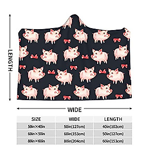 Cute Pig Hooded Blanket Anti-Pilling Flannel Wearable Blanket Hoodie-Plush Warm Blanket Throw Blankets Fit for Kids, Adults, Teens