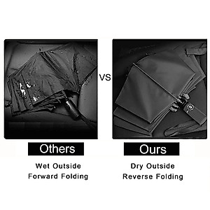 LANBRELLA Compact Reverse Folding Umbrella Auto Windproof Travel Umbrella-Black