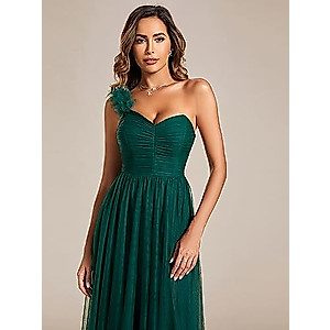 Ever-Pretty Women's Elastic Waist One Shoulder Plaeted A-line Flowy Maxi Bridesmaid Dresses Ball Gowns Green US10