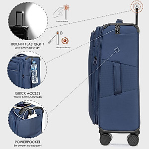 Verage Toledo 3 Pieces Luggage Sets, Softside Expandable Spinner Wheel Suitcase with Flashlight, Navy, 3-Piece Set(20/24/29)