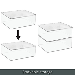 mDesign Plastic Stackable Rectangular Storage Bin, Drawer or Cabinet Organizer with Lid, Container Box for Organizing Electronics, Crayons, Puzzles, Games, Toys - Ligne Collection - 2 Pack - Clear