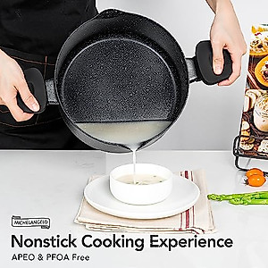 MICHELANGELO Pasta Pot with Strainer Lid, 6 Quart Stock Pot with Twist and Lock Handles, Nonstick Soup Pot with Granite Coating, Spaghetti Pot Induction Compatible, Black