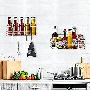 Shower Caddy Basket Shelf, Wall Mounted Bathroom Shower Storage Organizer with 4 Hooks, SUS304 Stainless Steel Adhesive Shower Shelf for Bathrooms, Toilets, Shower Room, Kitchen - 2 Pack