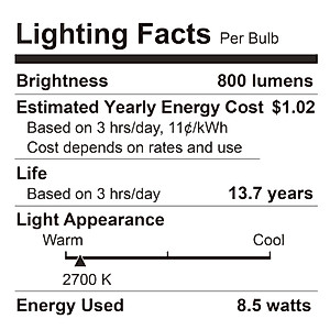 DEGNJU A19 LED Light Bulbs, 60 Watt Equivalent LED Bulbs, Soft White 2700K, 800 Lumens, E26 Standard Base, Non-Dimmable, 8.5W Warm White LED Bulbs for Bedroom Living Room, 3 Pack